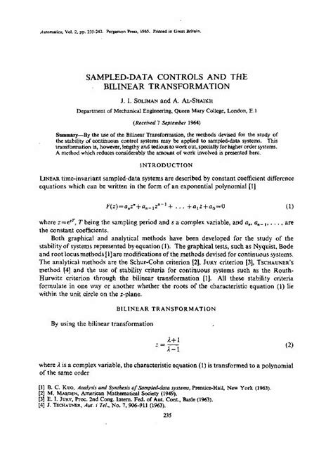 Pdf Sampled Data Controls And The Bilinear Transformation Dokumen Tips