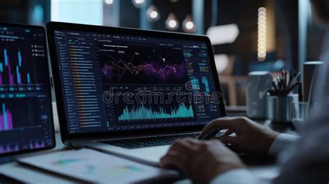 Laptop Screen Displaying Complex Data Visualizations Financial