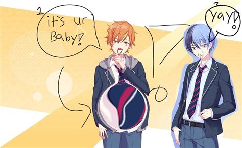 Two People Standing Next To Each Other With Speech Bubbles Above Them