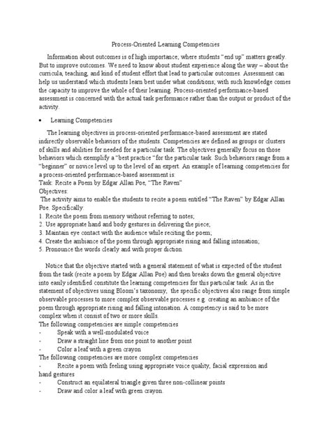 Process Oriented Performance Based Assessment Download Free Pdf Rubric Academic Cognition