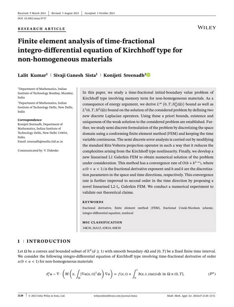 Finite Element Analysis Of Time‐fractional Integro‐differential