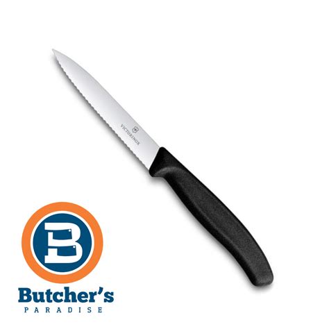 Victorinox Swiss Serrated Wavy Edge Black Handle Knife 10cm Blade