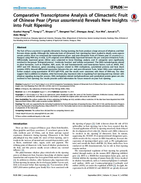 Pdf Comparative Transcriptome Analysis Of Climacteric Fruit Of Chinese Pear Pyrus Ussuriensis