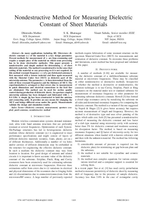 Pdf Nondestructive Method For Measuring Dielectric Constant Of Sheet Materials