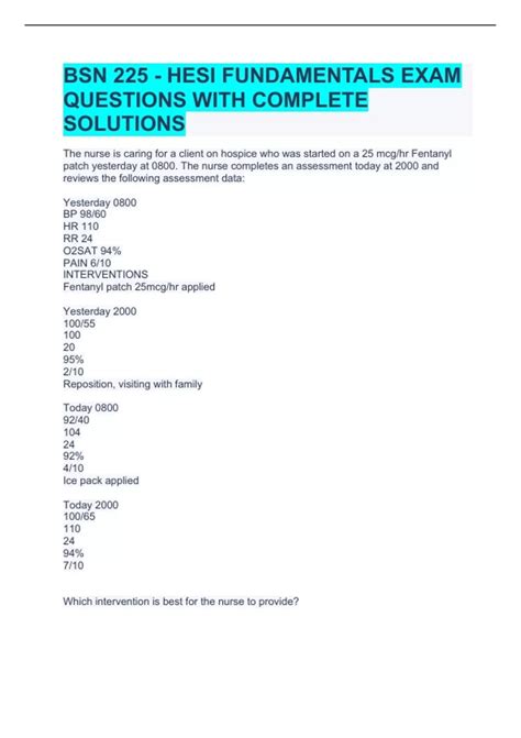 BSN 225 HESI FUNDAMENTALS EXAM QUESTIONS WITH COMPLETE SOLUTIONS Hesi Fundamentals Stuvia US
