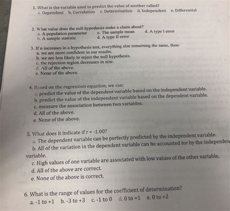 Solved 1 What Is The Variable Used To Predict The Value Of