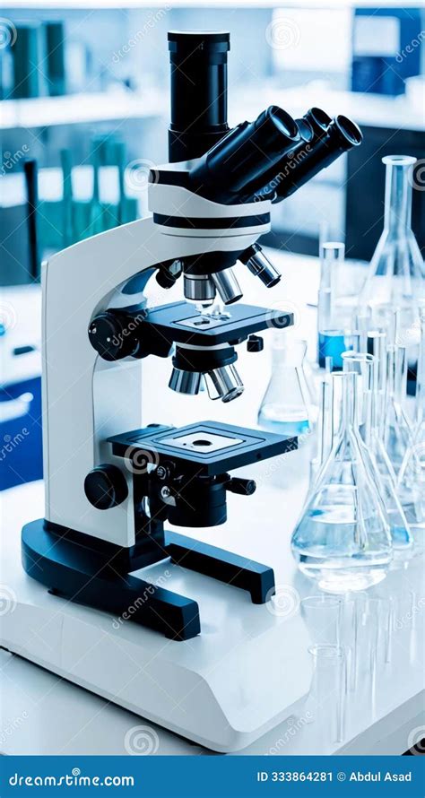 Microscope With Lab Glassware Science Laboratory Research And Development Concept Stock