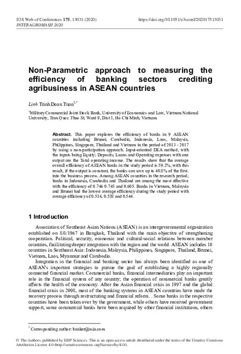 Pdf Non Parametric Approach To Measuring The Efficiency Of Banking Sectors Crediting