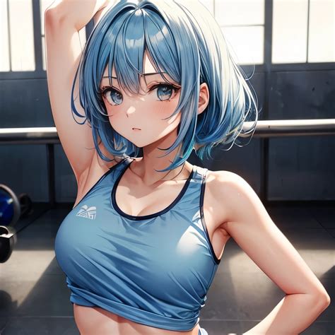 Anime Girl In A Blue Swimsuit Leaning Against A Locker Seaart Ai