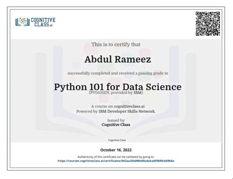 Abdul Rameez On Linkedin Glad To Complete The Course On Python 101 For Data Science On