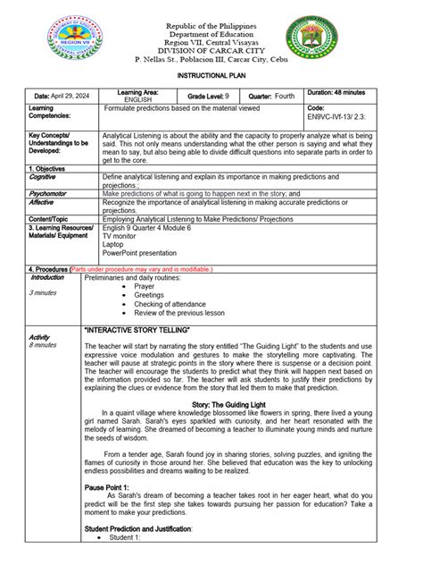 English 9 Q4 Module 6 Employing Analytical Listening To Make Predictions Projections Pdf