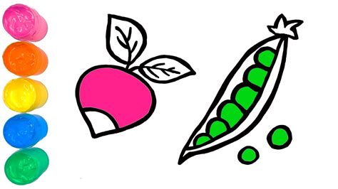 Овочі Вчимо назви овочів Навчальне відео для дітей Малювання та