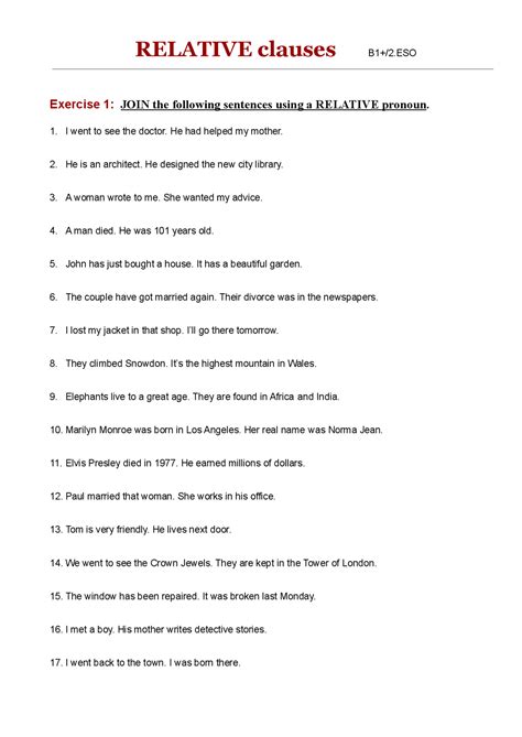 Relatives Exercises Docsity