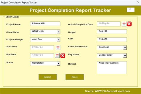 Project Completion Report Tracker Pk An Excel Expert