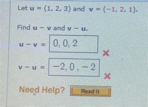 solved let u 1 2 3 and v −1 2 1 find u−v and v−u