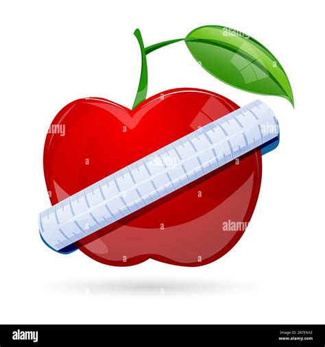 Illustration Of Measuring Tape Around Apple On White Backlground Stock
