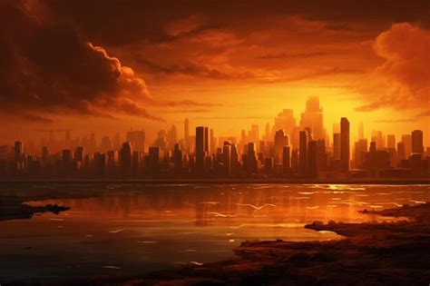 Premium Ai Image A Sunset Over A City With A City In The Background