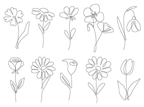 Premium Vector One Line Continuous Flowers Set Single Line Drawing