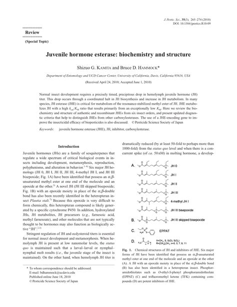 Pdf Juvenile Hormone Esterase Biochemistry And Structure