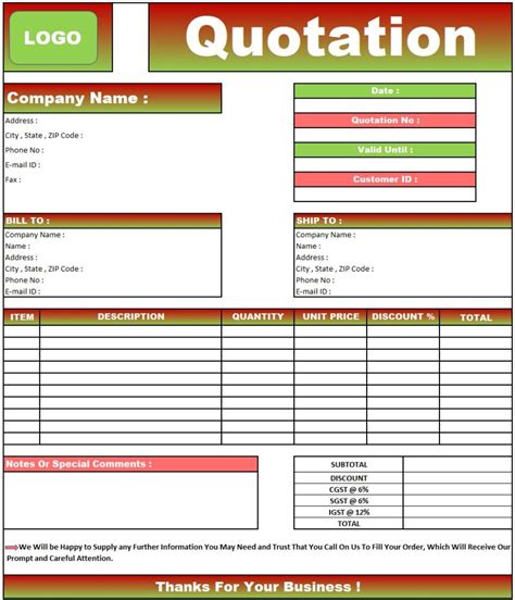 Download Quotation Format Quotation Templates In Excel Xls