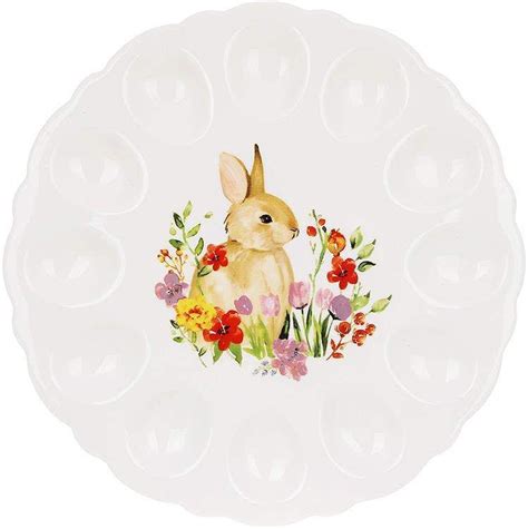 Страва підставка для 12 яєць Кролик в квітах Ø31см керамічне пасхальне блюдо Bona 1174337