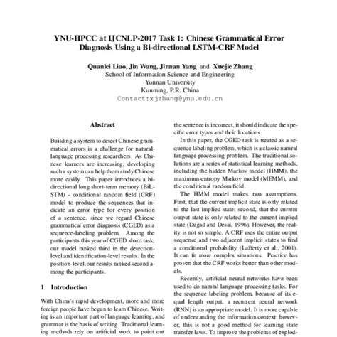 Ynu Hpcc At Ijcnlp 2017 Task 1 Chinese Grammatical Error Diagnosis Using A Bi Directional Lstm