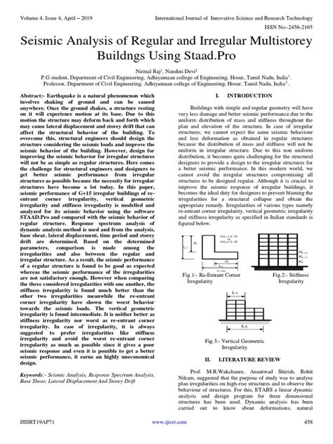 Seismic Analysis Of Regular And Irregular Multistorey Buildngs Using Staad Pro Pdf