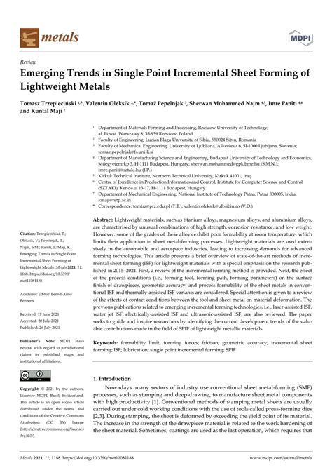 Pdf Emerging Trends In Single Point Incremental Sheet Forming Of Lightweight Metals