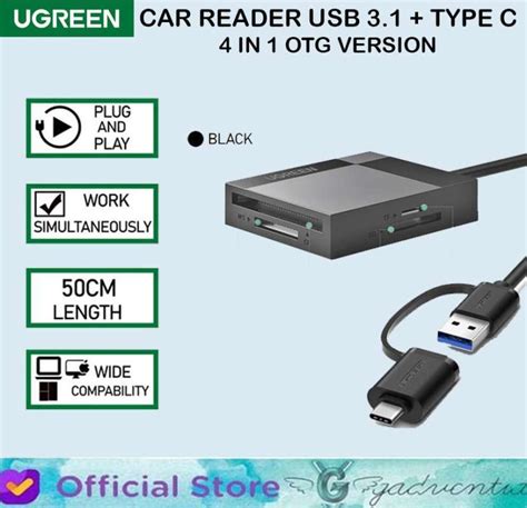 Jual Ugreen All In One Card Reader 4 In 1 Sd Tf Ms Cf Usb 3 0 Usb Type C 40754 Black0 5m Di