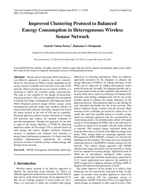 Pdf Improved Clustering Protocol To Balanced Energy Consumption In