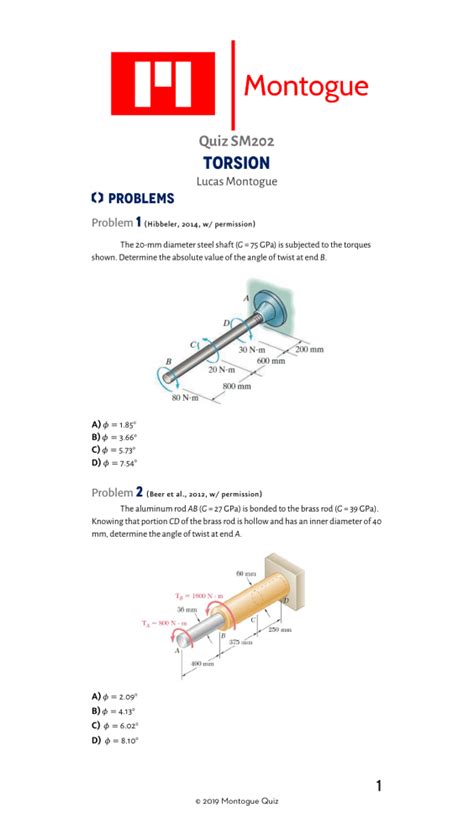 Torsion Quiz Mechanics Of Materials Problems