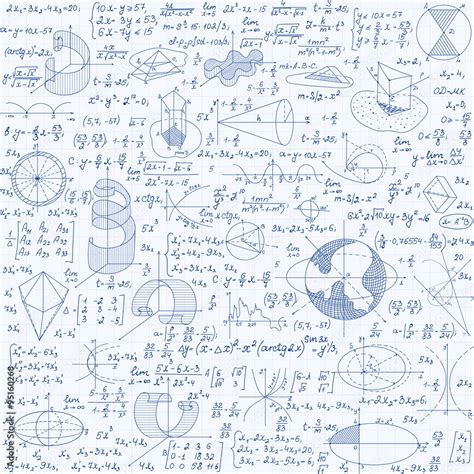 Math Education Vector Seamless Pattern With Figures Handwritten Formulas Tasks Plots And