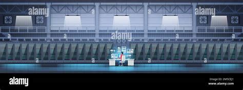 Man Working In Data Center Room Hosting Server Computer Monitoring Information Database Flat
