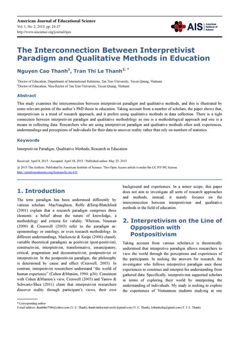 The Interconnection Between Interpretivist Paradigm And Qualitative Methods In Education