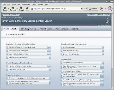 directory service control center interface sun java system directory