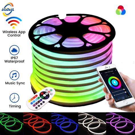 220V Bluetooth APP RGB LED Neon Strip Light Free Smart Control IP67 Waterproof Lexible Ribbon