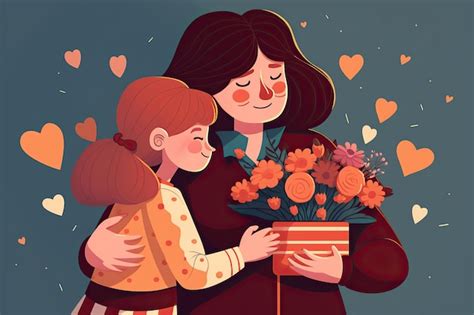 Ilustración Generada Por Ai Madre E Hijo Mamá Abrazando A Su Hija Con Mucho Amor Y Ternura