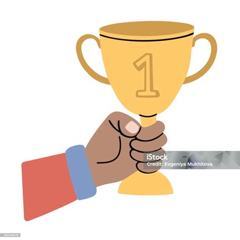 숫자 1 벡터 일러스트 레이 션 그래픽 디자인과 황금 트로피 컵을 들고 손 1에 대한 스톡 벡터 아트 및 기타 이미지 1 1위 Championship Istock