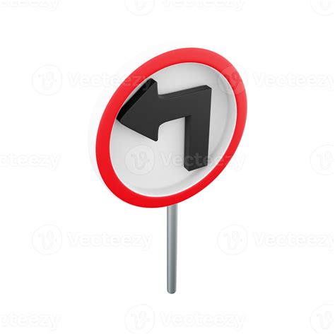 3d Render Traffic Sign Turn Left Ahead Sign On White Background 3d