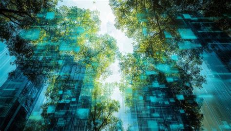 Digital Art Of Trees Merging Nature With Technology Reflecting Innovation And Sustainability