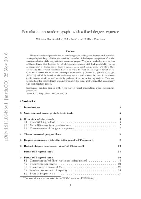 Pdf Percolation On Random Graphs With A Fixed Degree Sequence