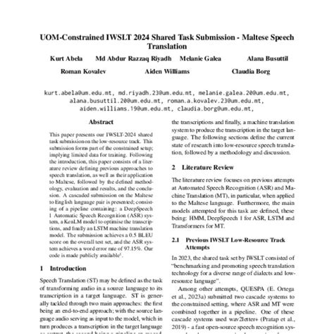 Uom Constrained Iwslt 2024 Shared Task Submission Maltese Speech
