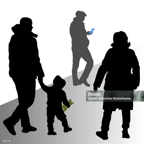 Vector Silhouettes Of Passersby People Go To Meet Each Other The Father