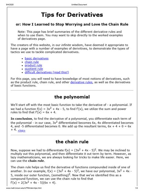 Week 007 Tips For Deratives Pdf Derivative Function Mathematics
