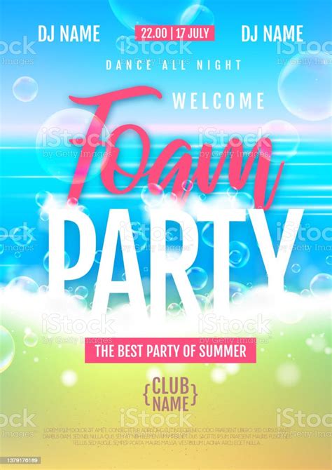 디스코 여름 거품 파티 포스터 비누 무지개 거품 비누 거품 벡터 일러스트레이션 거품파티에 대한 스톡 벡터 아트 및 기타 이미지