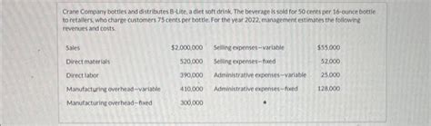 Solved Calculate Variable Cost Per Bottle Round Variable