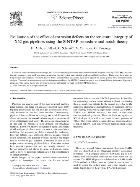 Pdf Evaluation Of The Effect Of Corrosion Defects On The Structural Integrity Of X52 Gas
