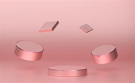 현대 무대 디스플레이 및 미니멀리스트 모형 추상 쇼케이스 배경 개념 3d 그림 또는 3d 렌더링을 위한 분홍색 파스텔 구성의 기하학적 모양이 있는 연단 비어 있습니다 0명에