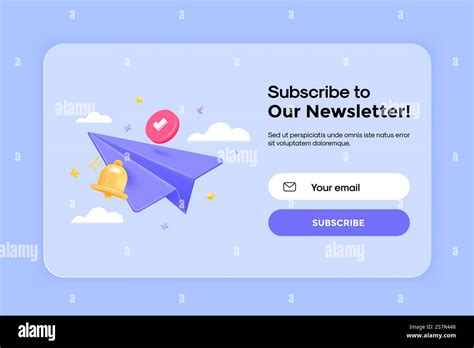 3d Subscribe To Newsletter Banner Template With Cartoon Paper Airplane