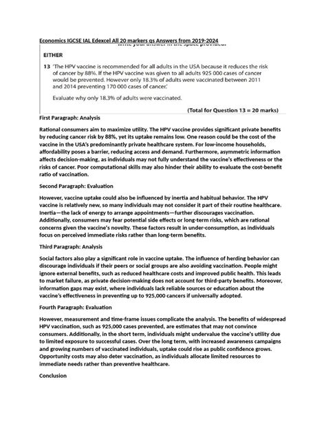 Economics Igcse Ial Edexcel All 20 Markers Qs Answers From 2019 2024 Pdf Taxes Subsidy
